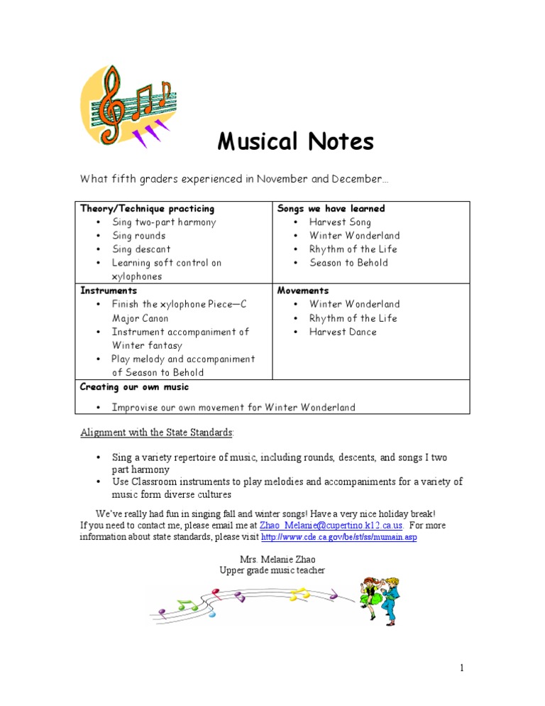 Fifth Grade Music Activities Overview | PDF | Language Arts ...