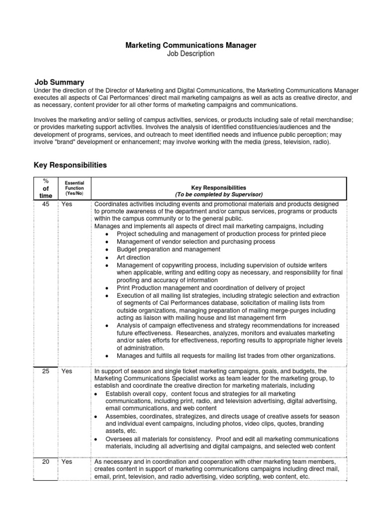 Marketing Communications Manager 16373 | PDF | Marketing Communications ...