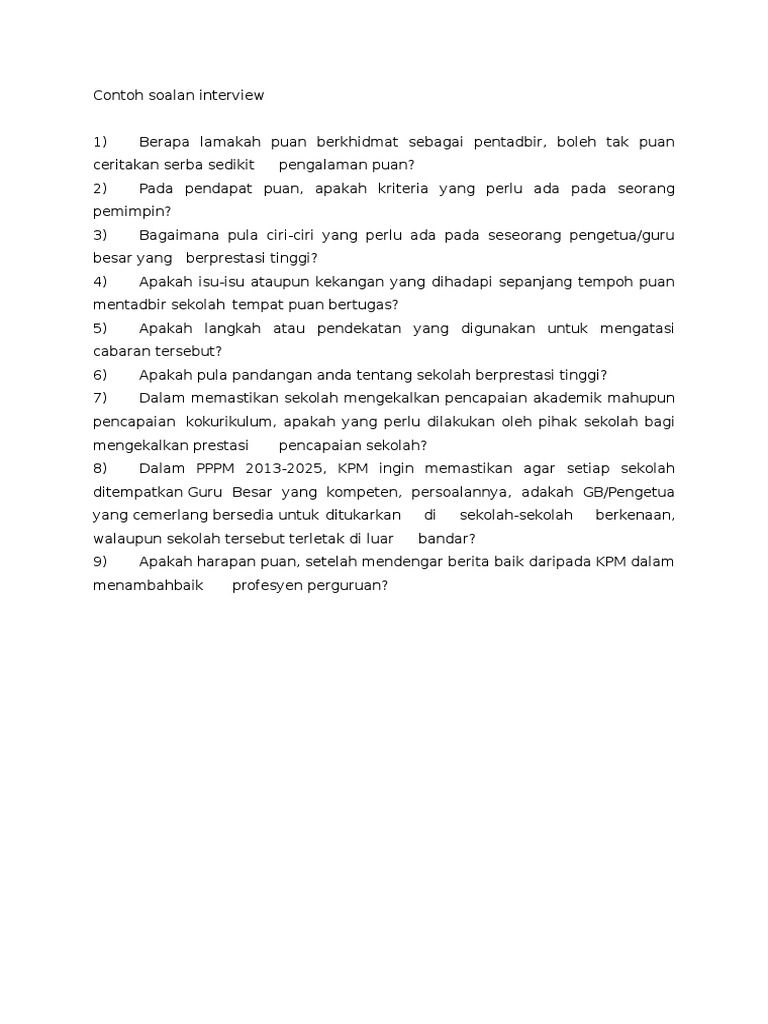 Contoh Soalan Interview PEMIKIRAN TINGGI | PDF