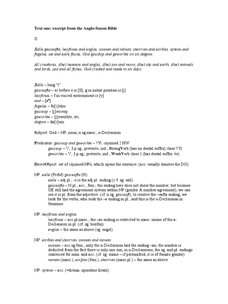 Old English Texts and Examples | PDF | Grammatical Gender | Philology