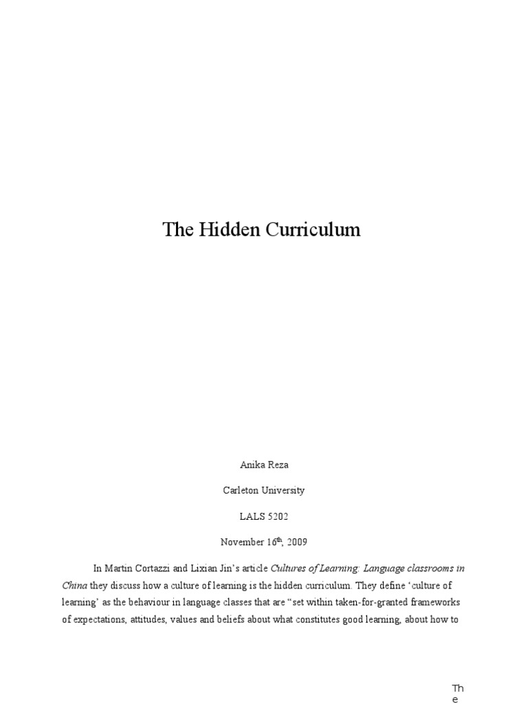 The Hidden Curriculum | Curriculum | Teachers