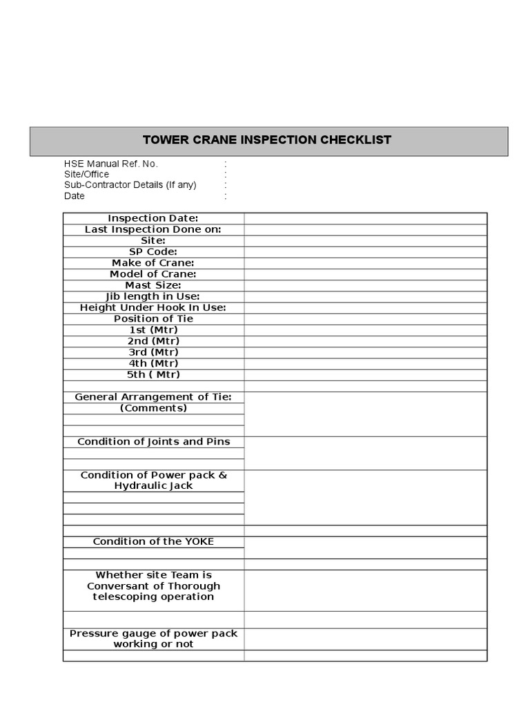 Tower Crane Inspection Checklist | PDF