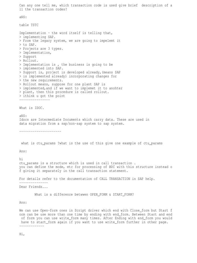 SAP Transaction Codes Overview | PDF | C (Programming Language ...