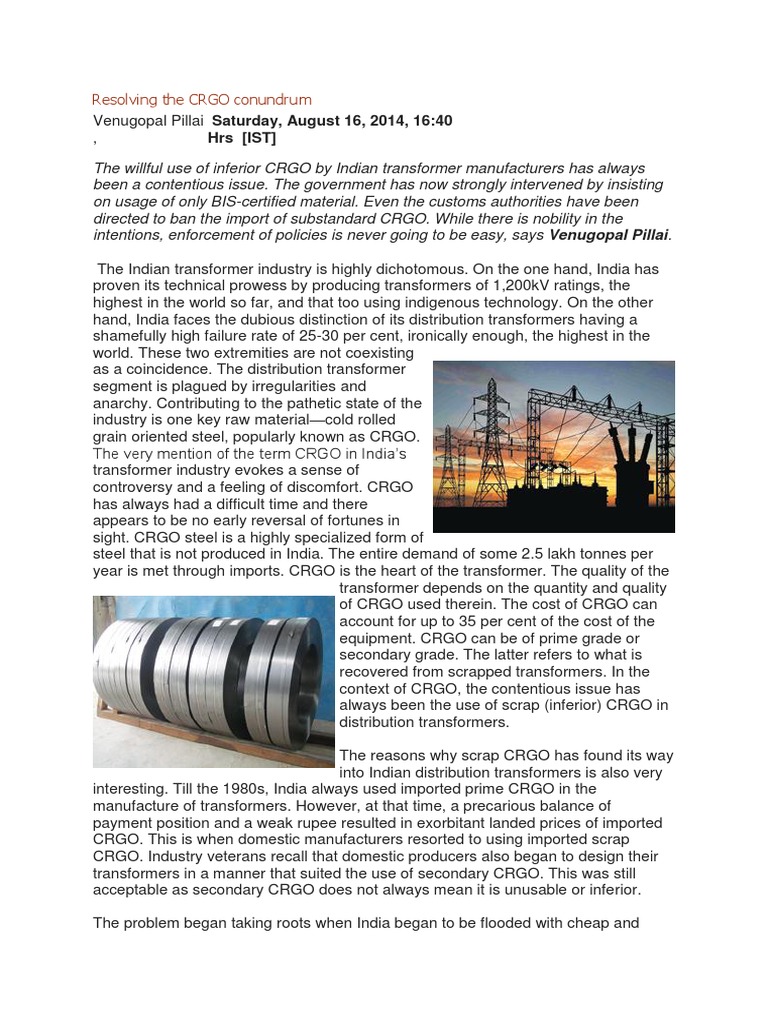 Resolving The CRGO Conundrum | PDF | Transformer | Supply Chain