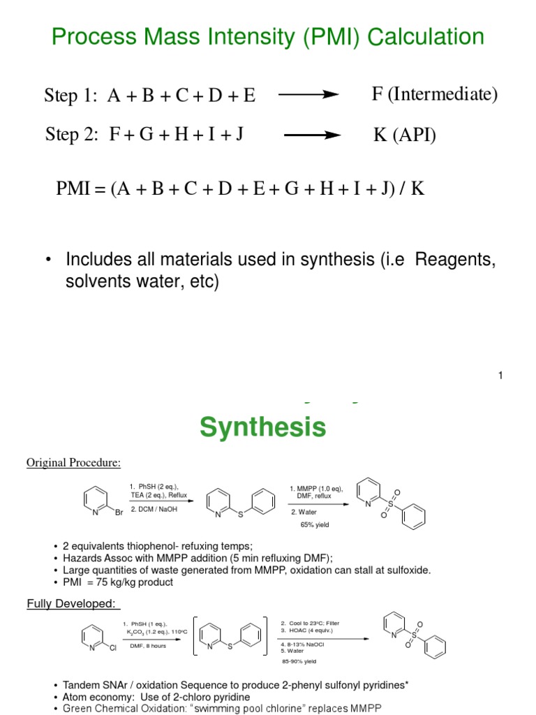 Process Mass Intensity (PMI) Calculation3!30!2009 | PDF