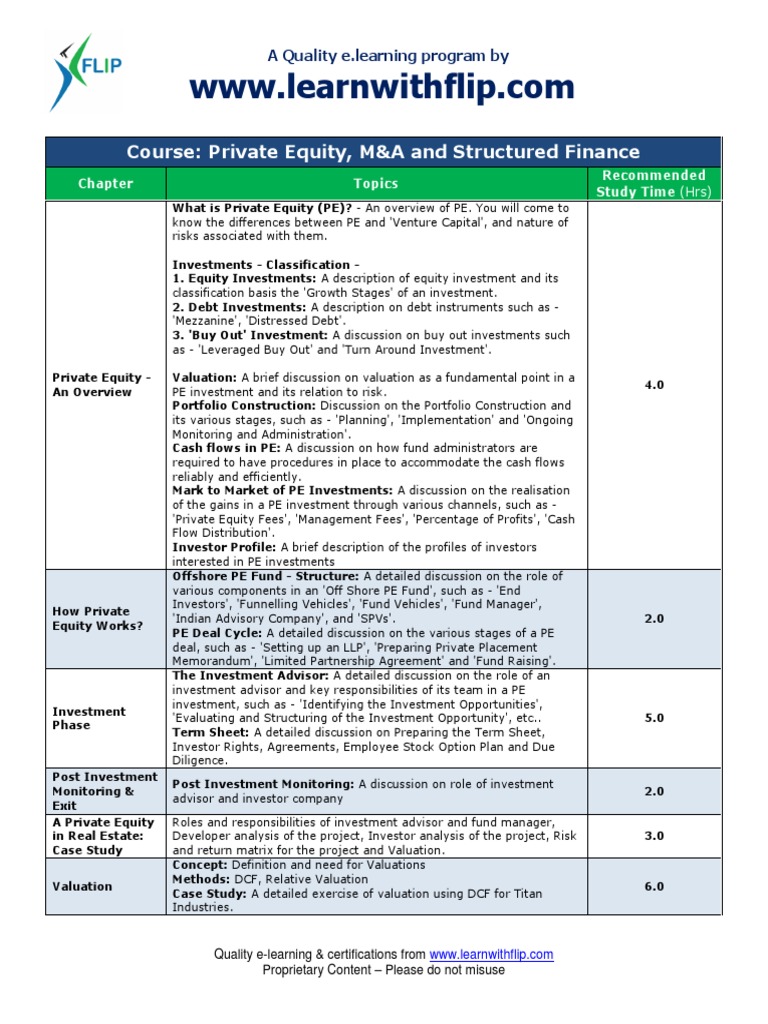Learn Private Equity, M&A and Structured Finance | PDF | Private Equity ...