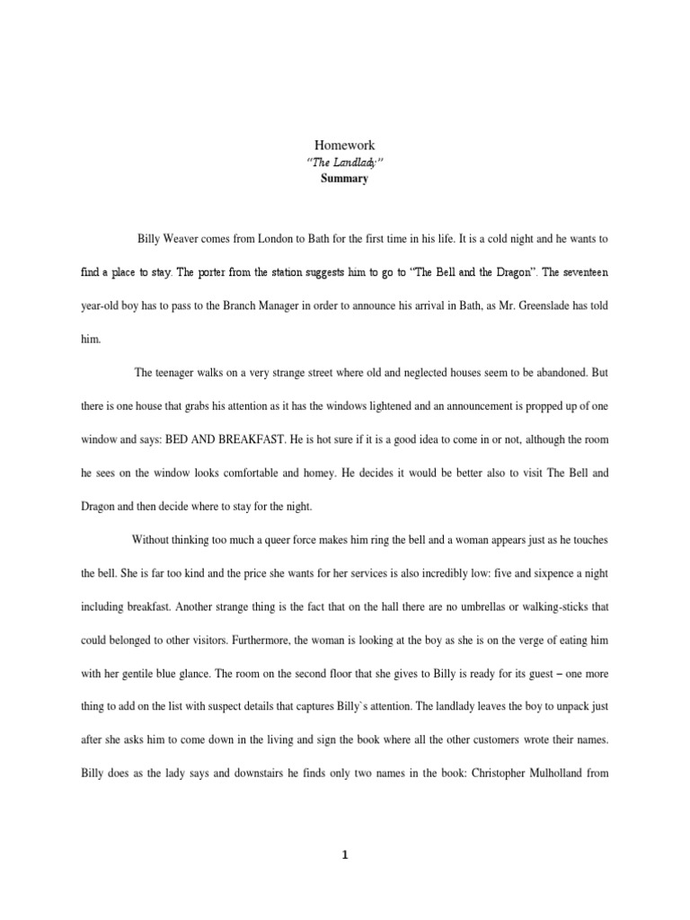 The Landlady Summary | PDF