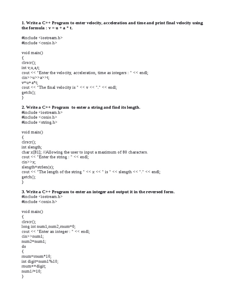 Some C++ Programs | PDF | String (Computer Science) | Syntax (Logic)
