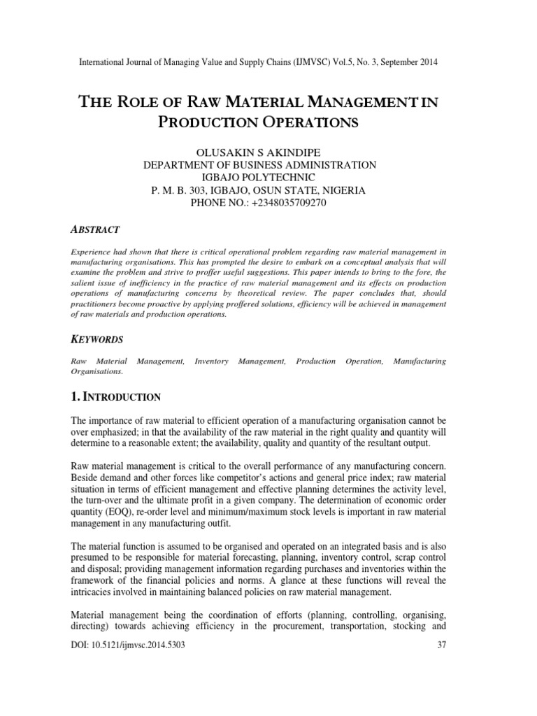 The Role of Raw Material Management in Production Operations | PDF ...