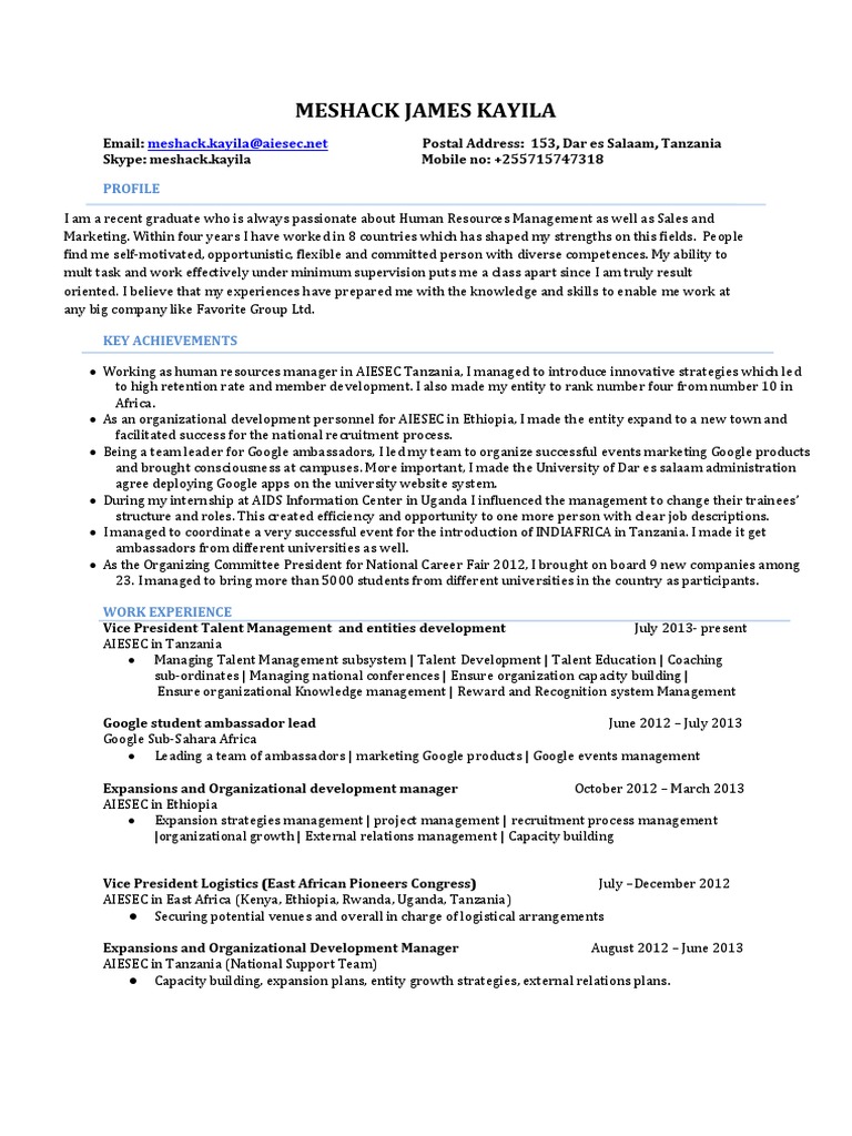 Meshack Kayila's CV PDF | PDF | Tanzania | Recruitment