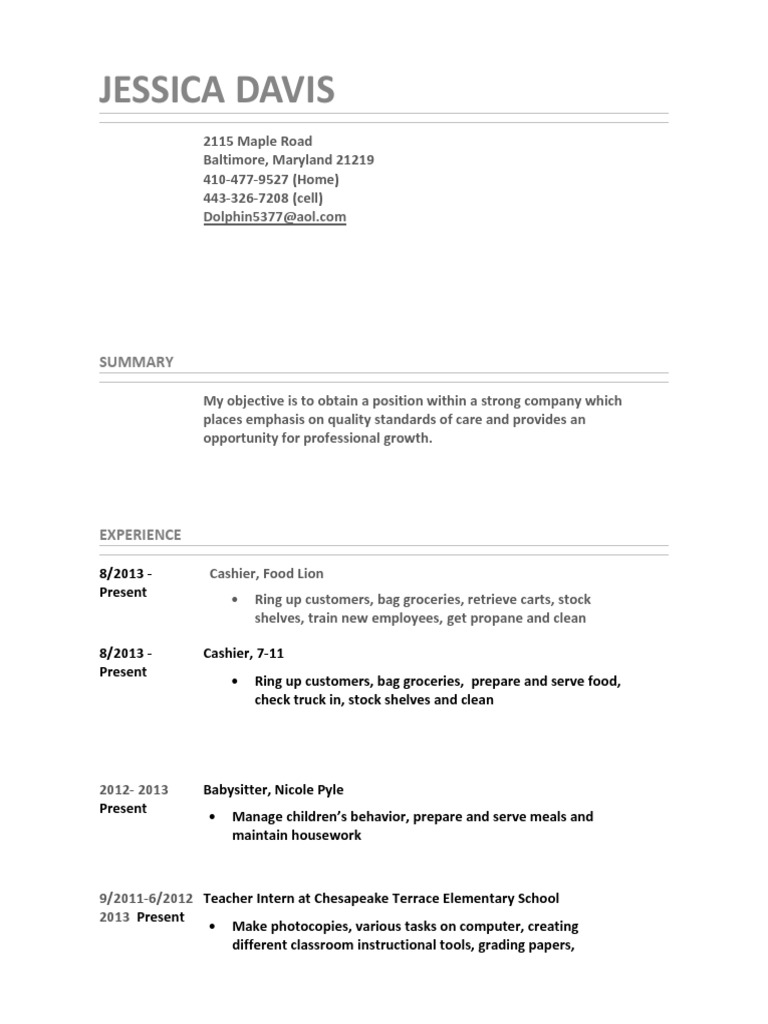 Jessicas Resume | PDF | Career & Growth