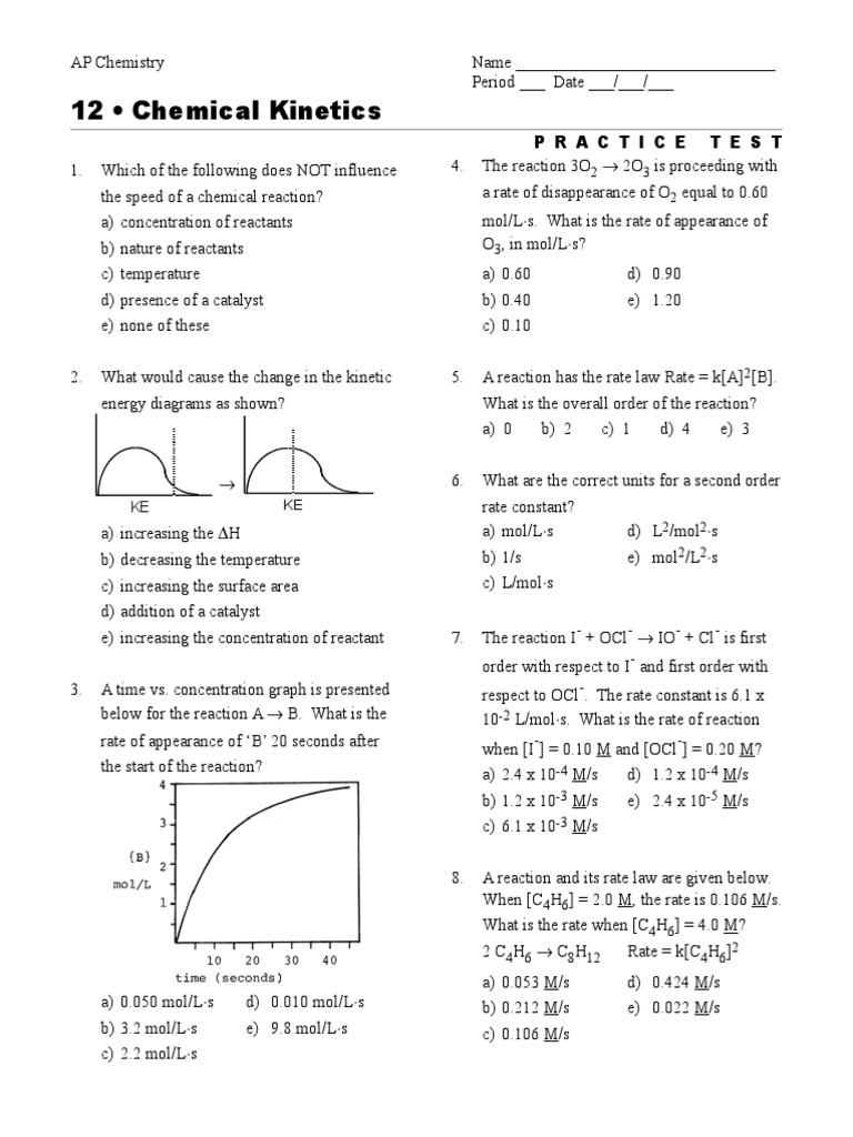 Analysis of a Practice Test on Chemical Kinetics: Rates of Reactions ...