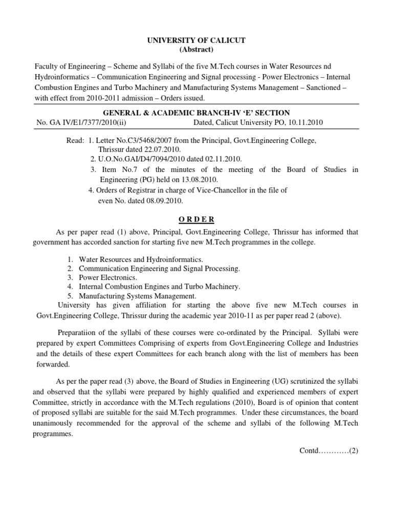 Mtech Power Electronics Syllabus: Calicut University | PDF | Power ...