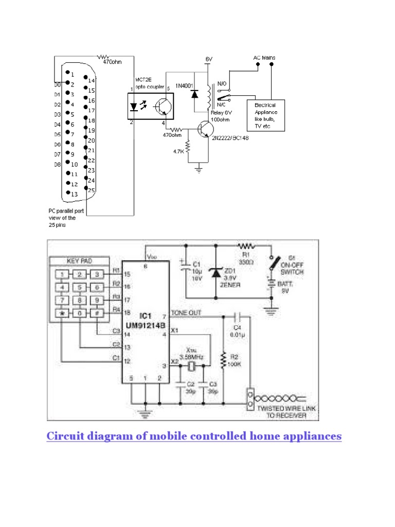 Circuit Diagram of Mobile Controlled Home Appliances | Telephone ...