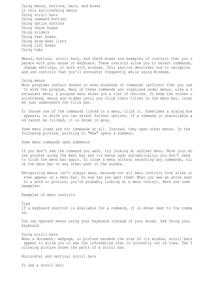 Using Menus, Buttons, Bars, and Boxes | PDF | Menu (Computing) | Button (Computing)