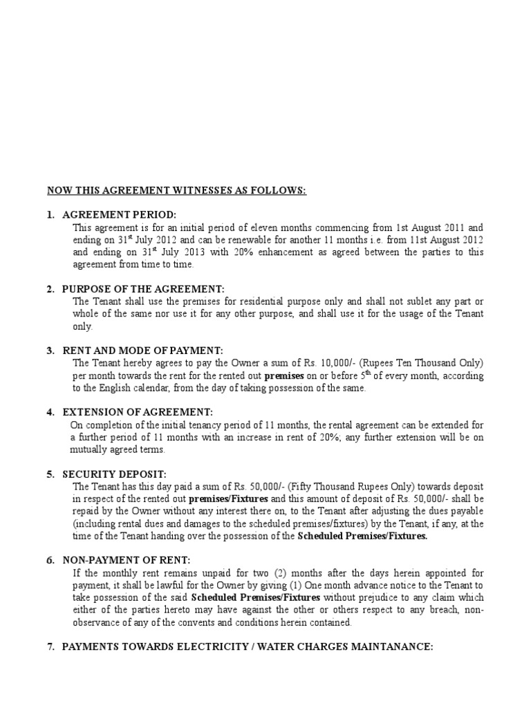 Rental Agreement Salem | PDF | Lease | Leasehold Estate
