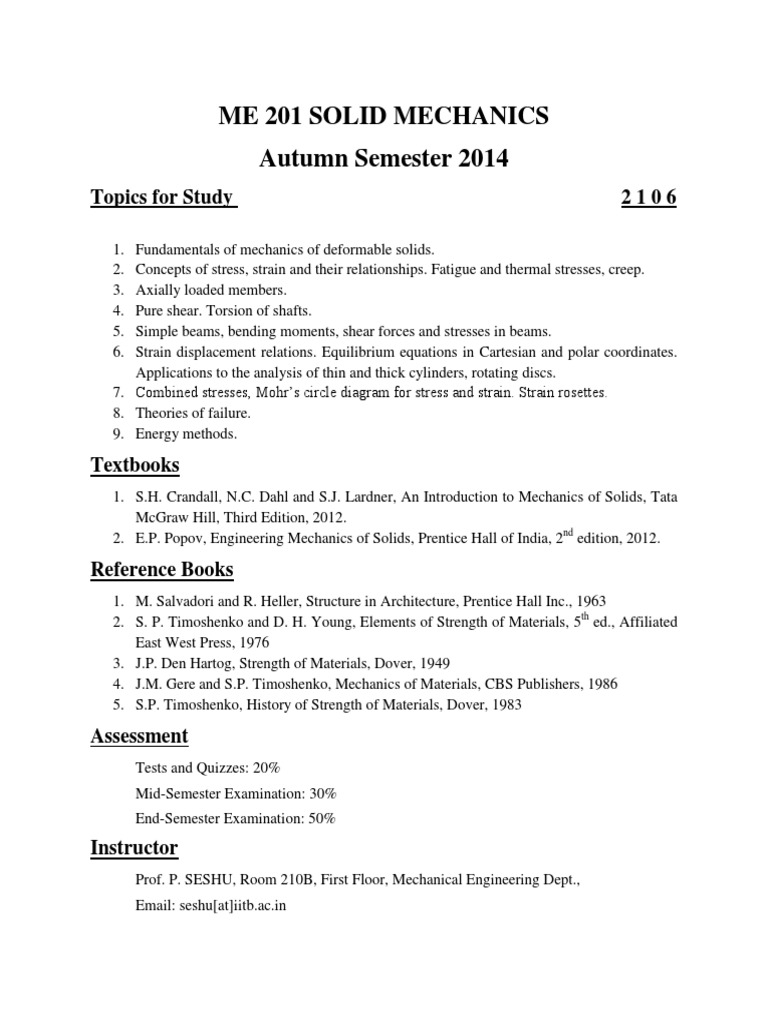 ME 201 Solid Mechanics Study Guide | PDF