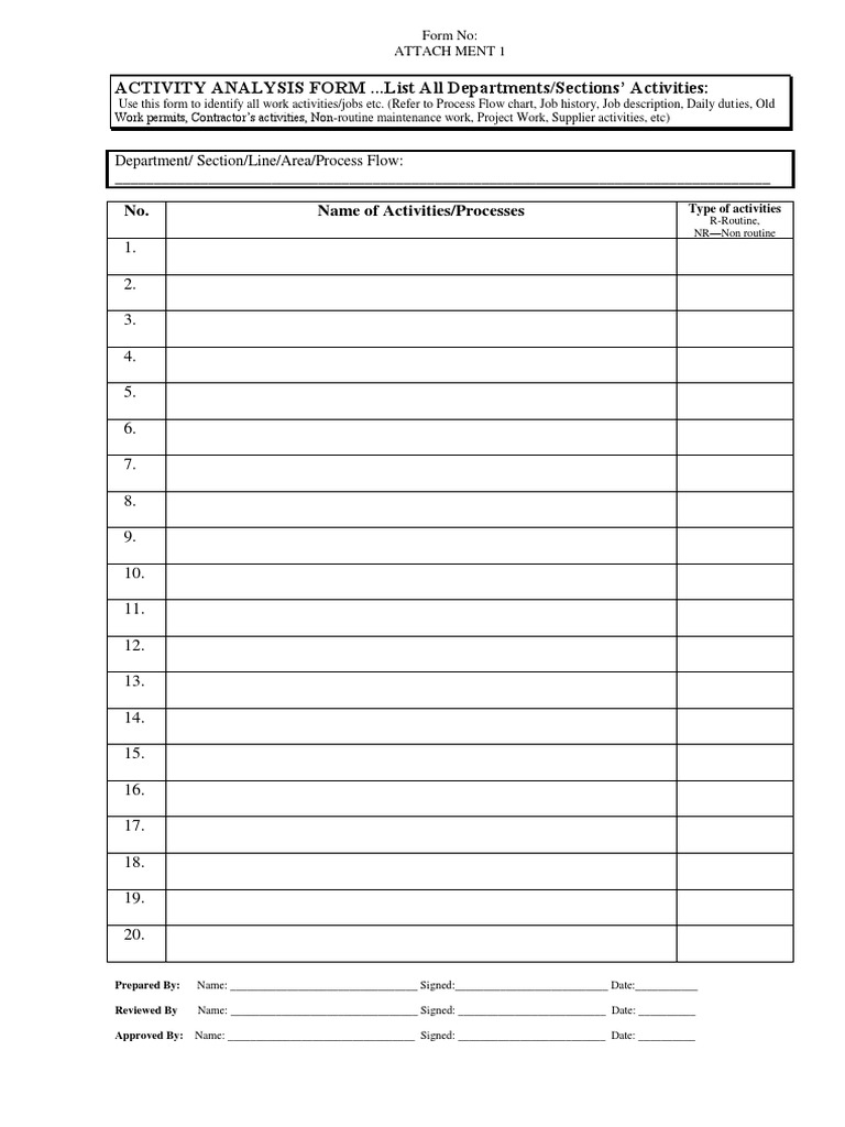 Activity Analysis Form | PDF