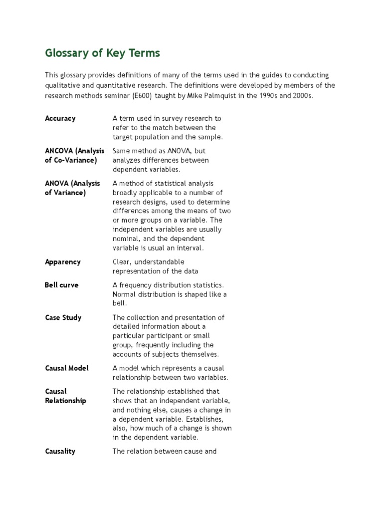 Glossary of Research Key Terms | PDF | Validity (Statistics) | Experiment