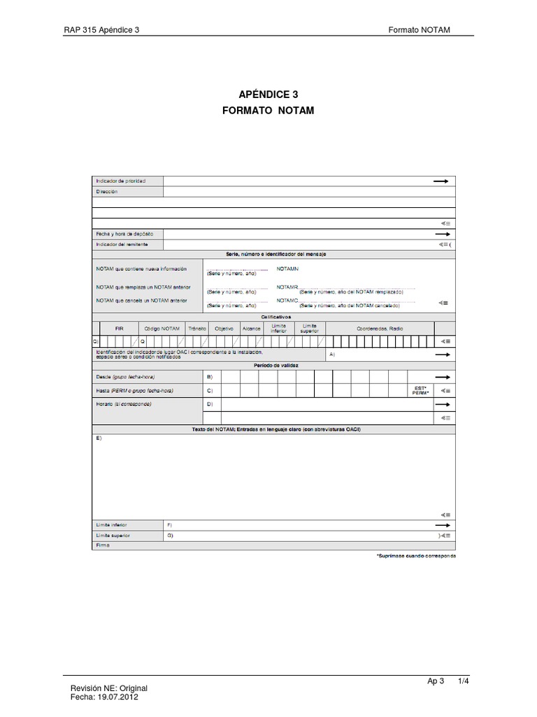 Como Rellenar Un NOTAM PDF | Aviación | Transporte