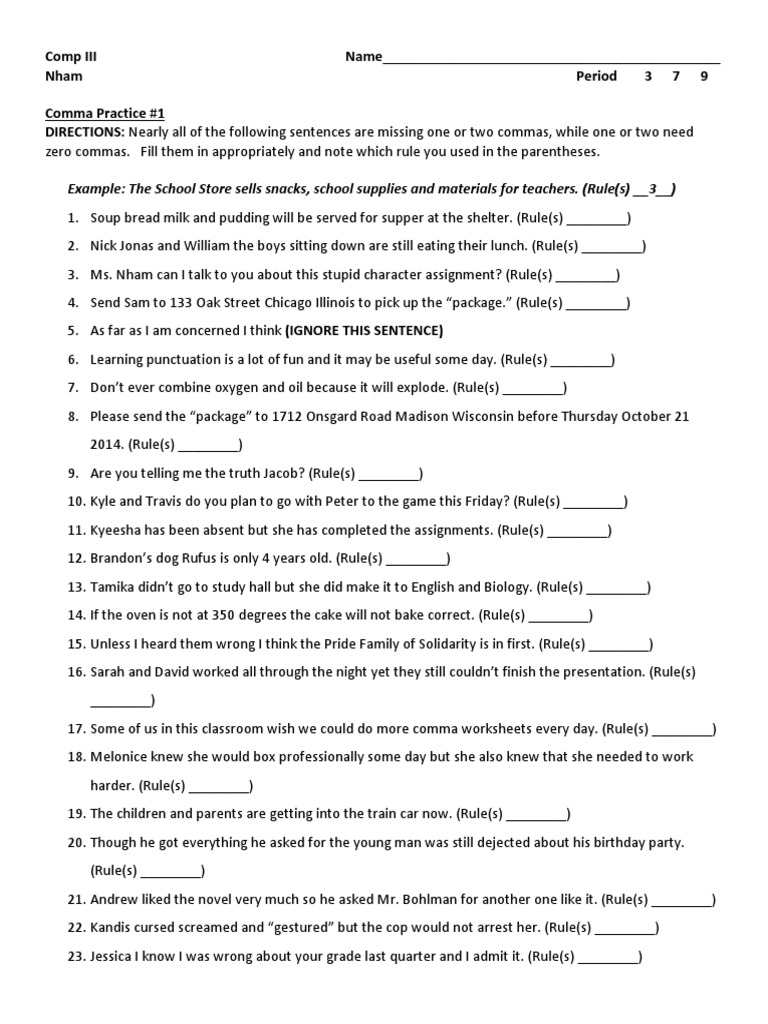 Comma Practice | PDF | Nature
