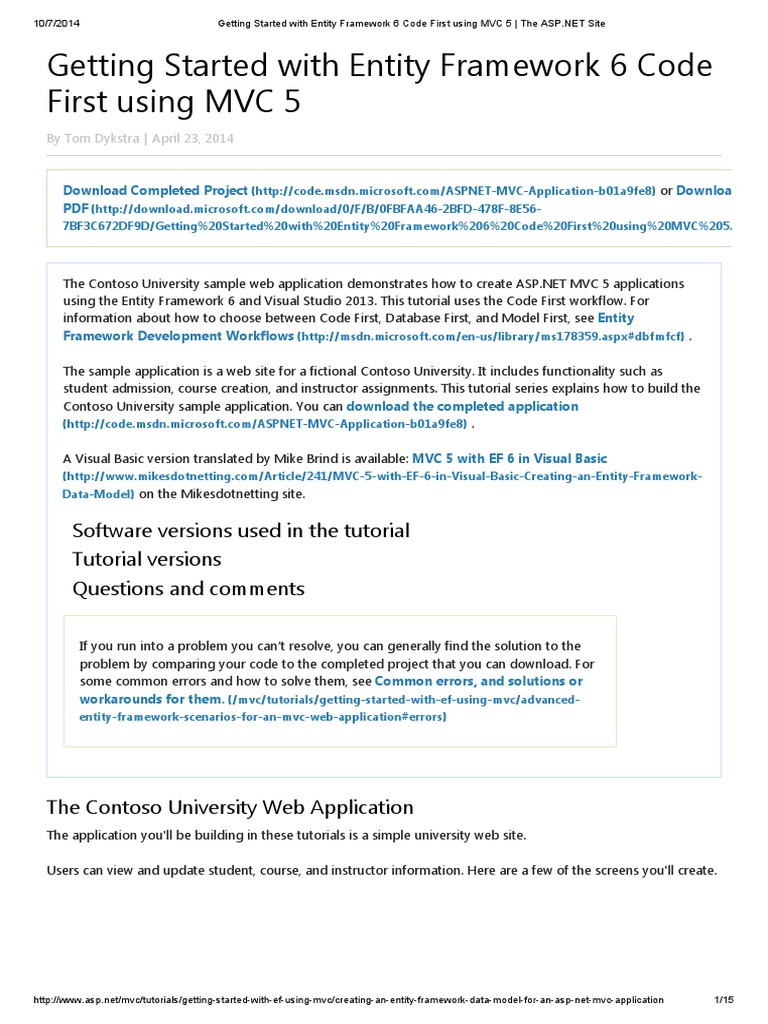 Getting Started With Entity Framework 6 Code First Using MVC 5 - The ASP PDF | PDF | Entity ...