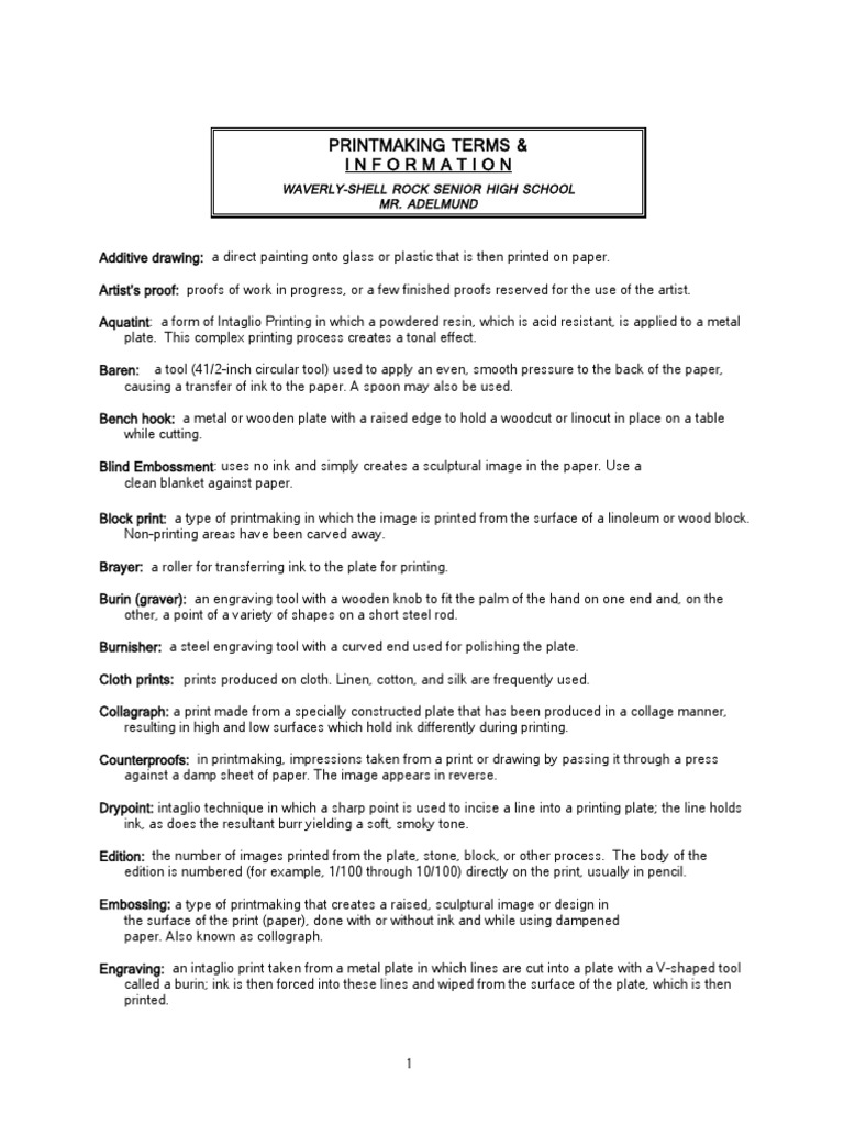 Glossary Printmaking | PDF | Printmaking | Text