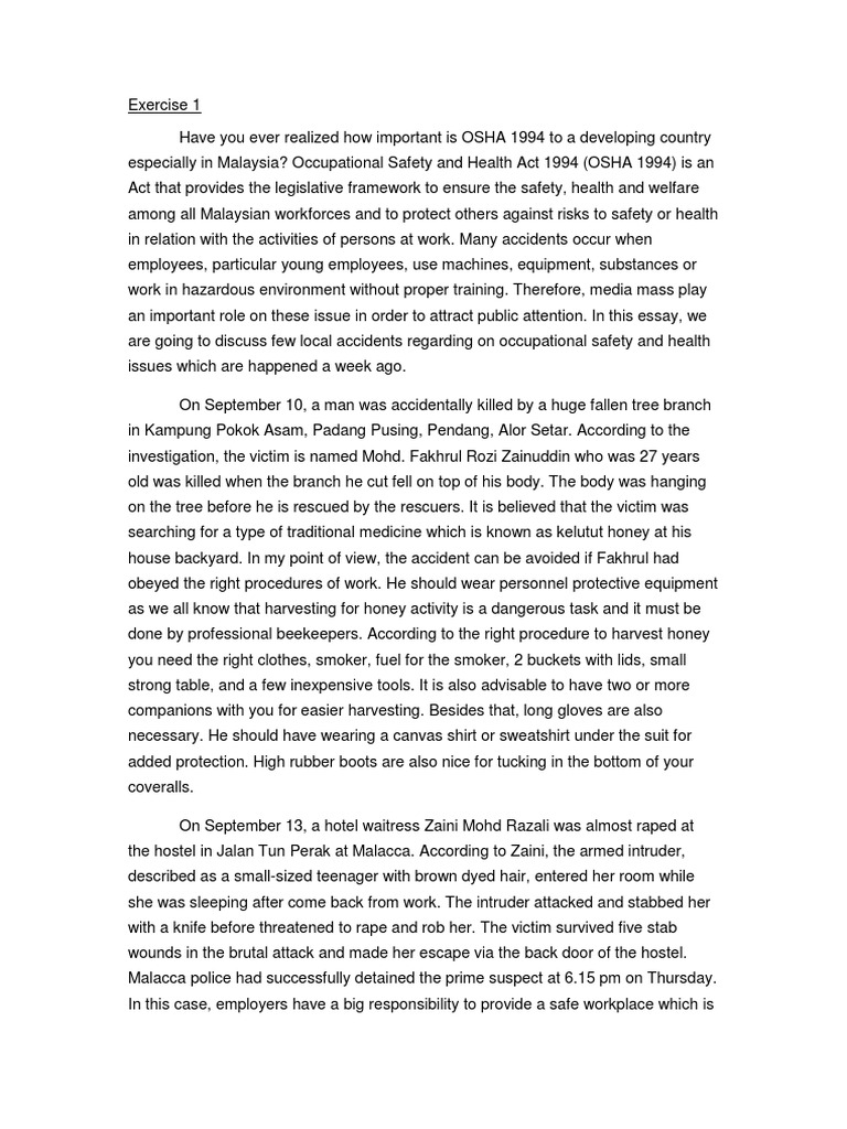 OSHA Assignment | PDF | Safety | Occupational Safety And Health ...
