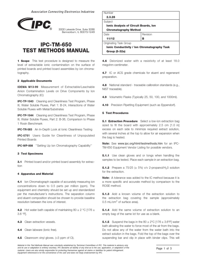 Ipc - TM-650 Test Methods Manual PDF | Chromatography | Ion