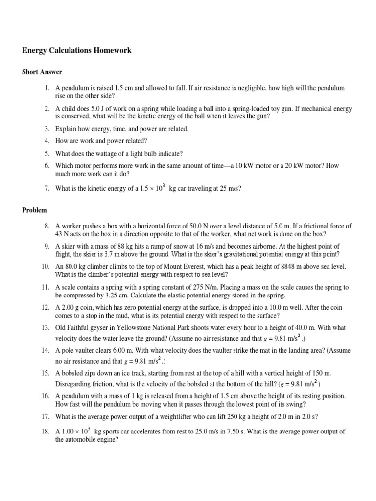 Energy Calculations | PDF | Potential Energy | Friction