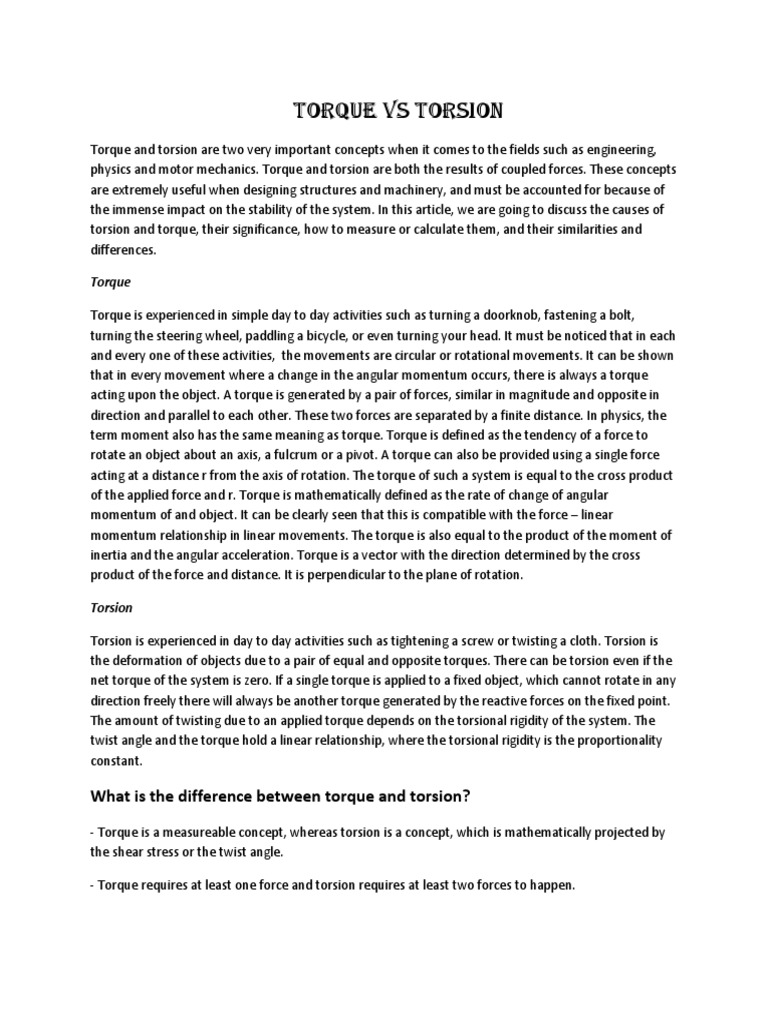 Torque Vs Torsion | PDF | Torque | Rotation Around A Fixed Axis