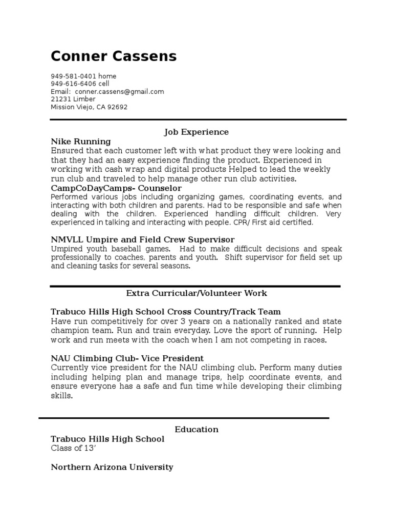 Conner Cassens: Experience & Skills Summary | PDF