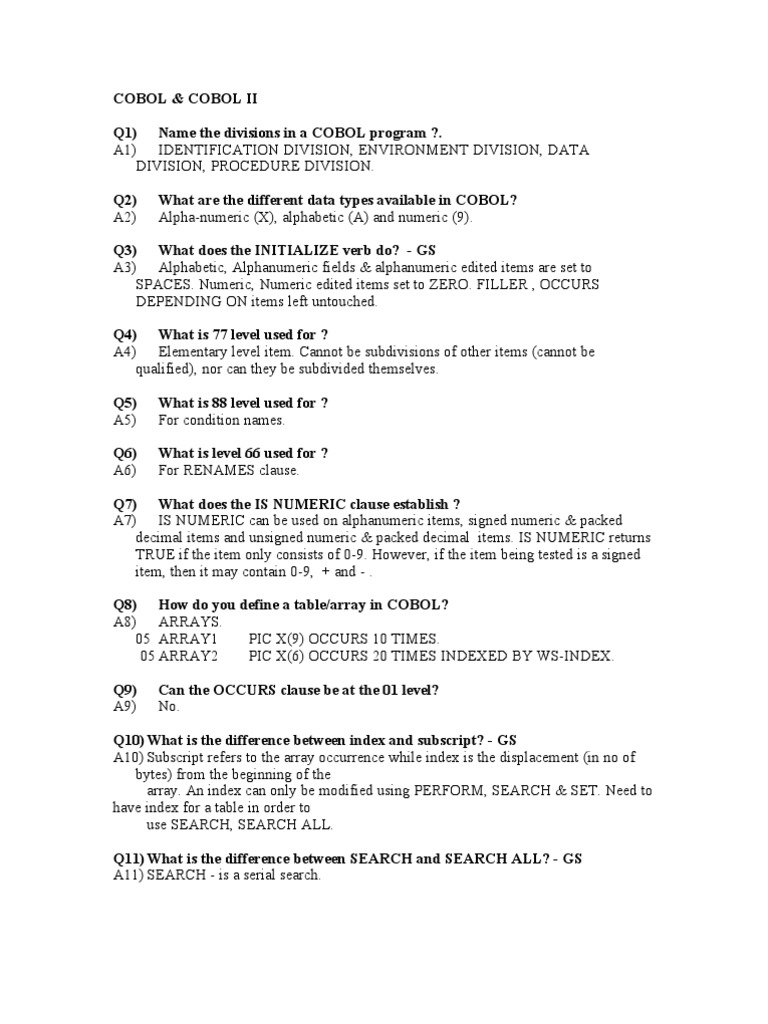 COBOL & COBOL II Q1) Name The Divisions in A | PDF | Binary Coded Decimal | Library (Computing)