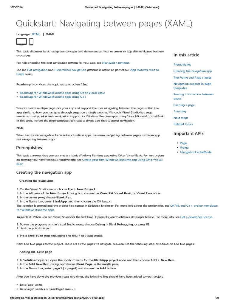Navigating Between Pages Xaml Windows Extensible Application Markup Language Microsoft 5760