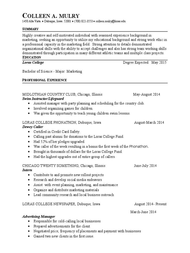Colleen A. Mulry: Marketing Professional | PDF