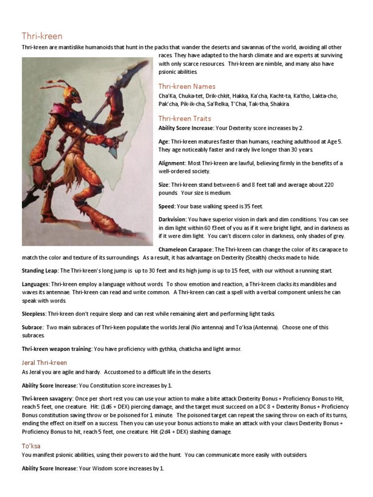 Non official Thri-kreen race for D&D 5e | Dungeons & Dragons | D20 System