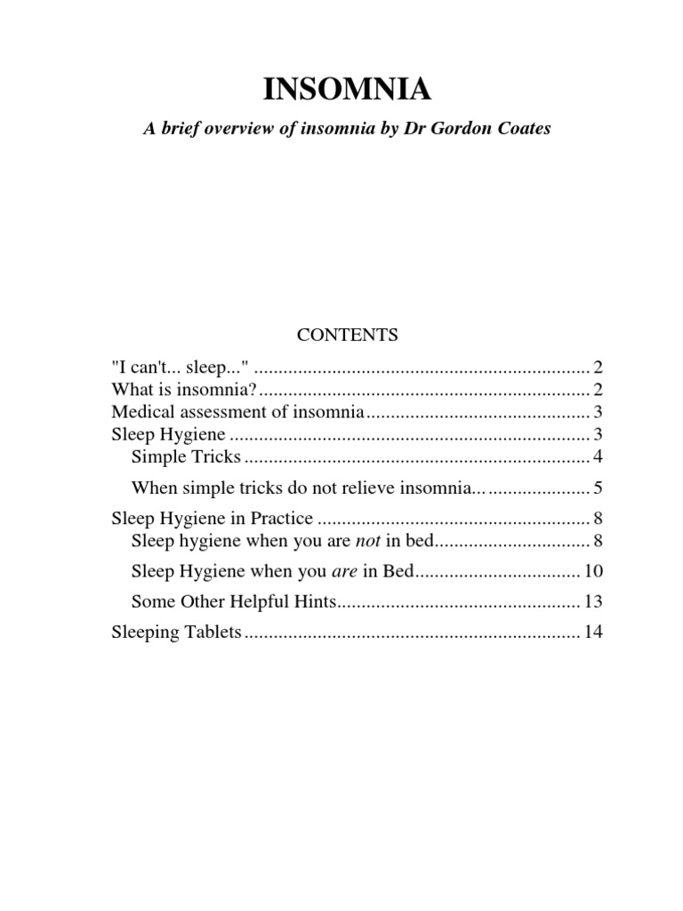 A Brief Overview of Insomnia by DR Gordon Coates | PDF | Insomnia | Sleep
