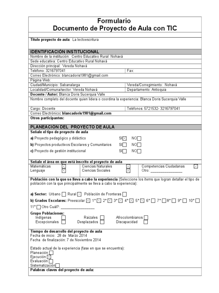 Formulario Proyectos-De Aula COMPLETO | PDF