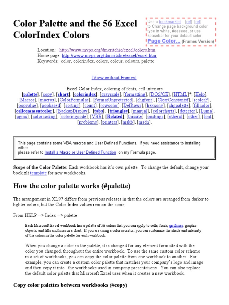 Color Palette and The 56 Excel ColorIndex Colors PDF | PDF | Magenta | Microsoft Excel