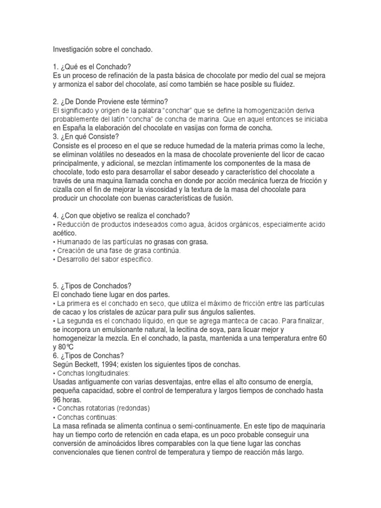 Proceso y Maquinaria del Conchado de Chocolate | PDF | Sólidos de cacao ...