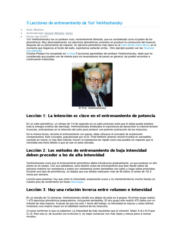5 Lecciones de Entrenamiento de Yuri Verkhoshansky | PDF | Contracción ...