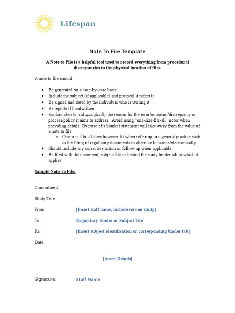 Note to File Template Guide | PDF