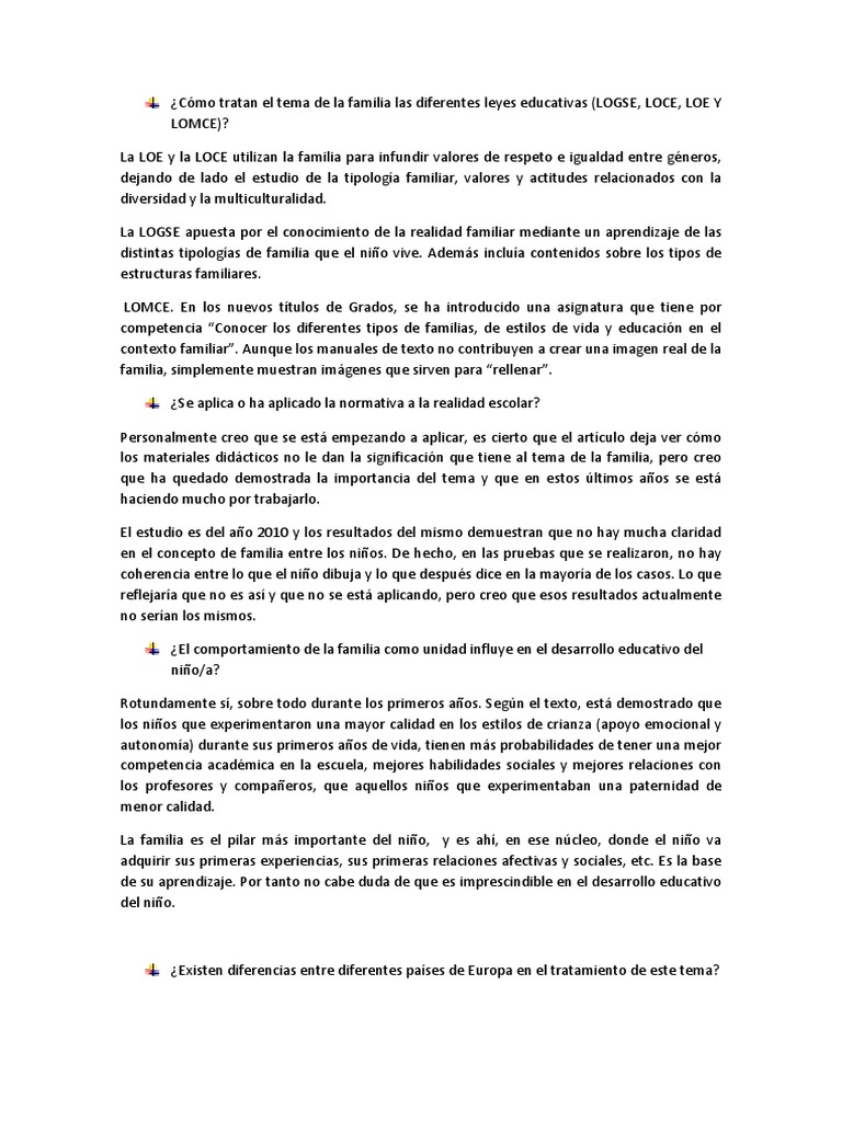 Preguntas Debate La Familia | PDF | Aprendizaje | Cognición