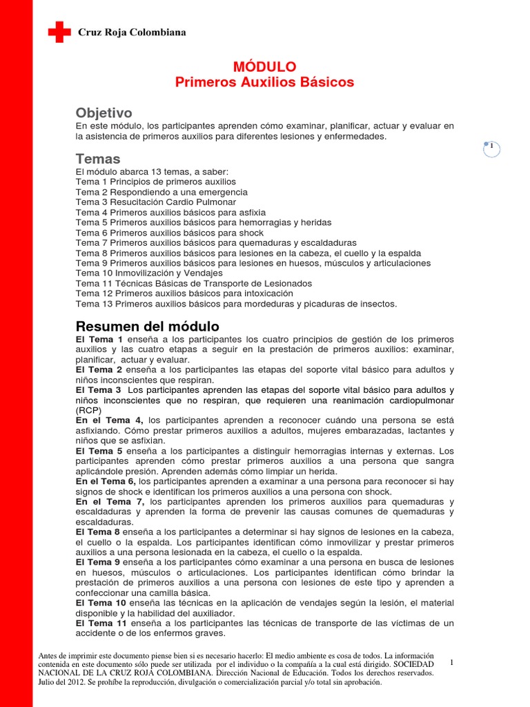 Primeros Auxilios Básicos PDF | PDF | Reanimación cardiopulmonar | Paro cardíaco