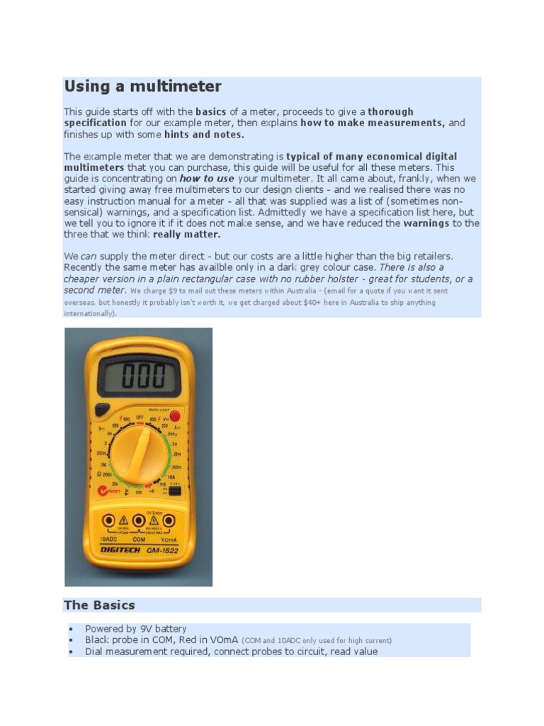 Digitech Multimeter | PDF | Battery (Electricity) | Electrical ...