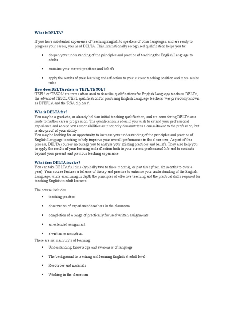 DELTA Description | PDF | English As A Second Or Foreign Language | Sharing
