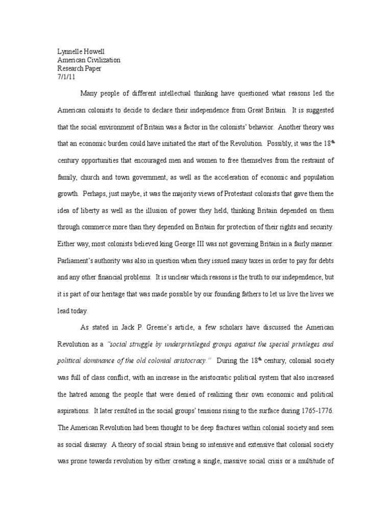 Hist 1700-Research Paper - American Independence | PDF | British Empire ...