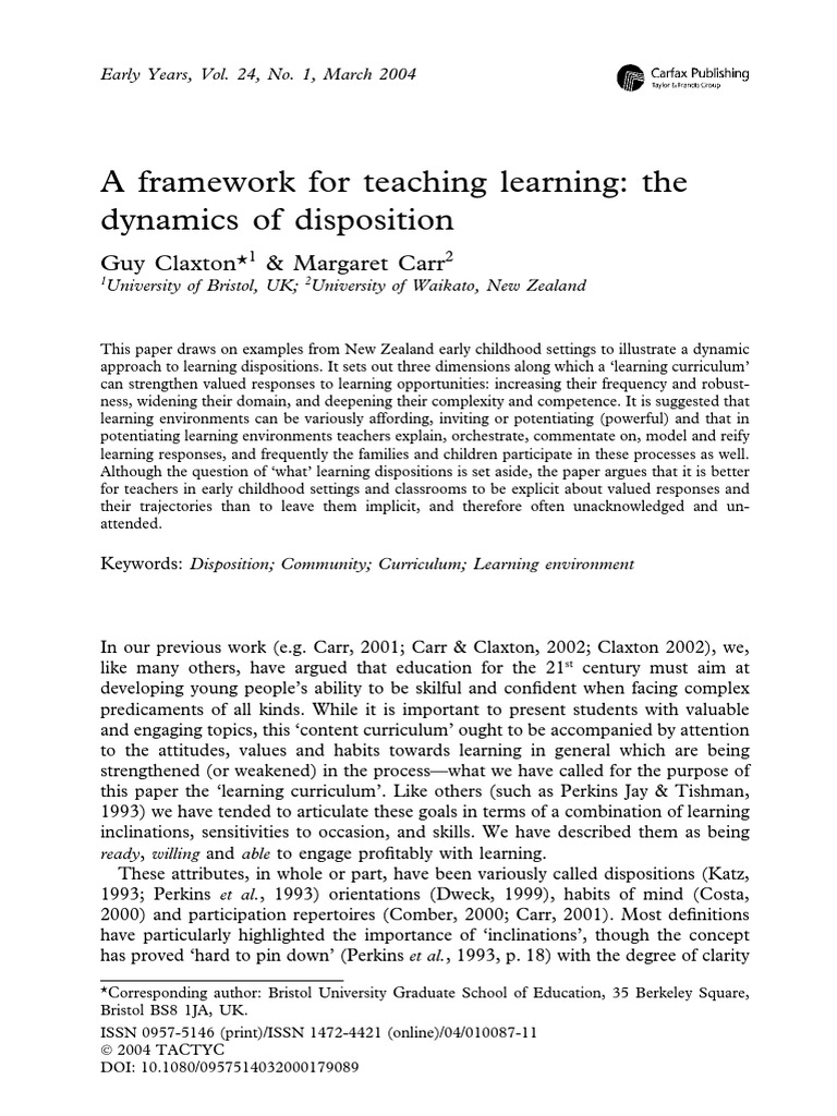 A Framework For Teaching Learning | PDF | Curriculum | Learning