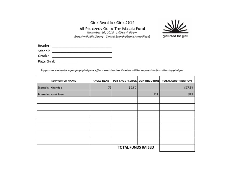 Girls Read 2014 Pledge Form | PDF