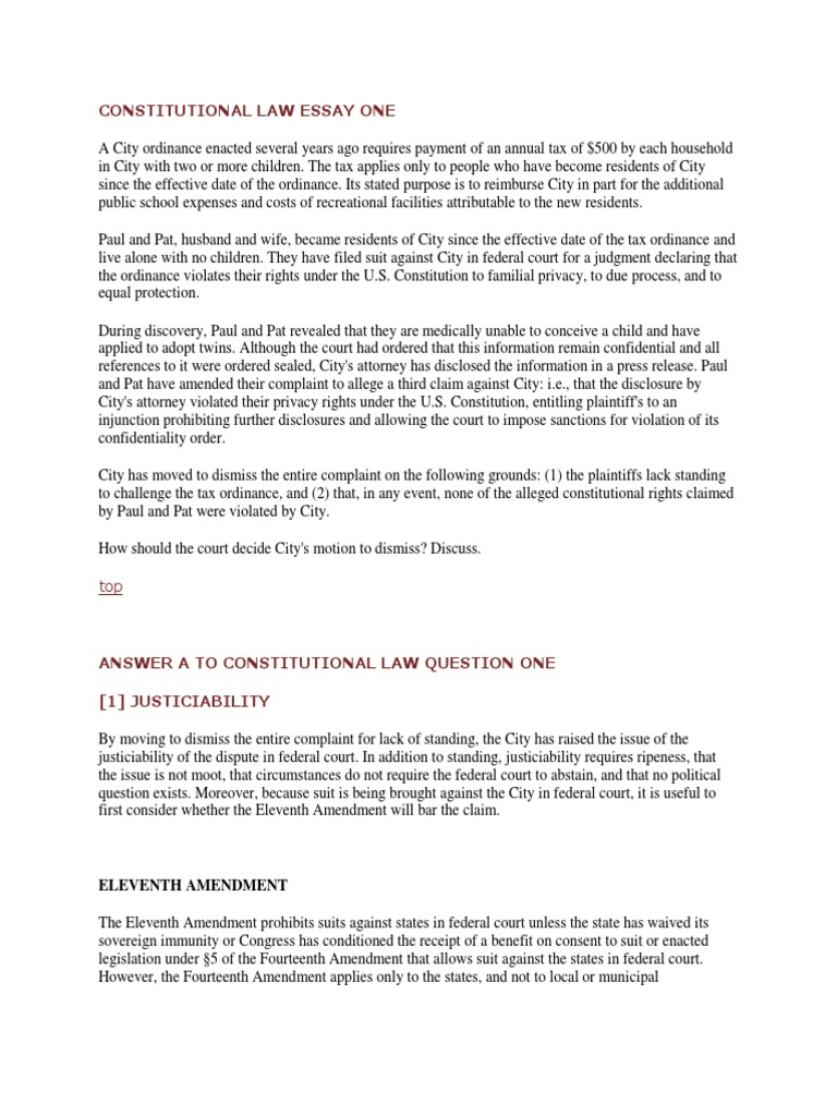 Constitutional Law Essay One | PDF | Standing (Law) | Fourteenth ...